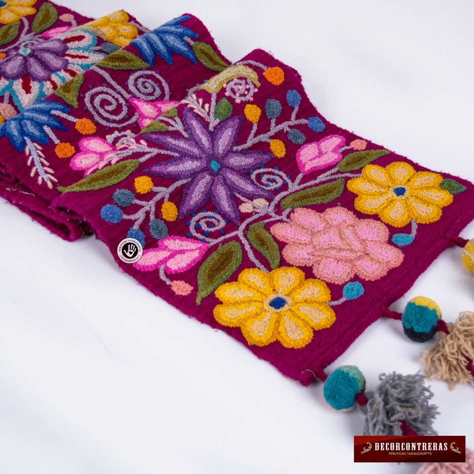 Peruvian Embroidered purple table runner patterns - Handmade Table ...