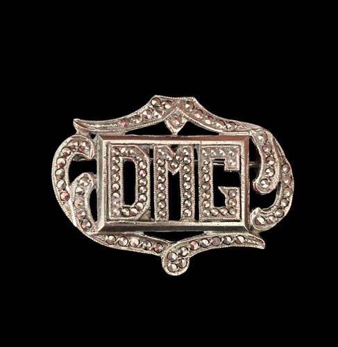 Vintage Brooch Sterling Marcasite Monogram Initials DMG Art Deco Lapel ...