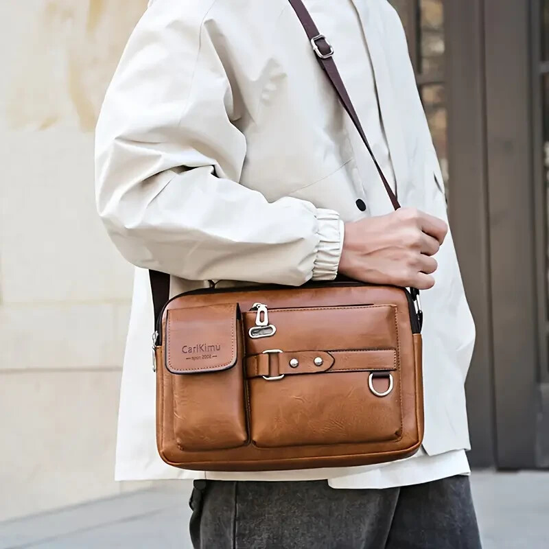 New Mens Carl Kimu Retro Messenger Bag Tote PU Leather Business ...