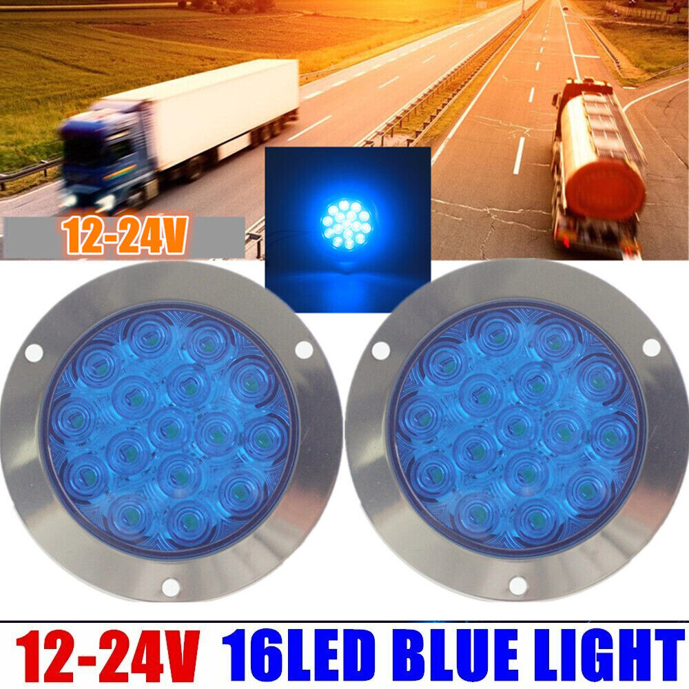 2pc Blue 4" Round 16 LED Stop Turn Tail Light Flush Mount Trailer Truck ...