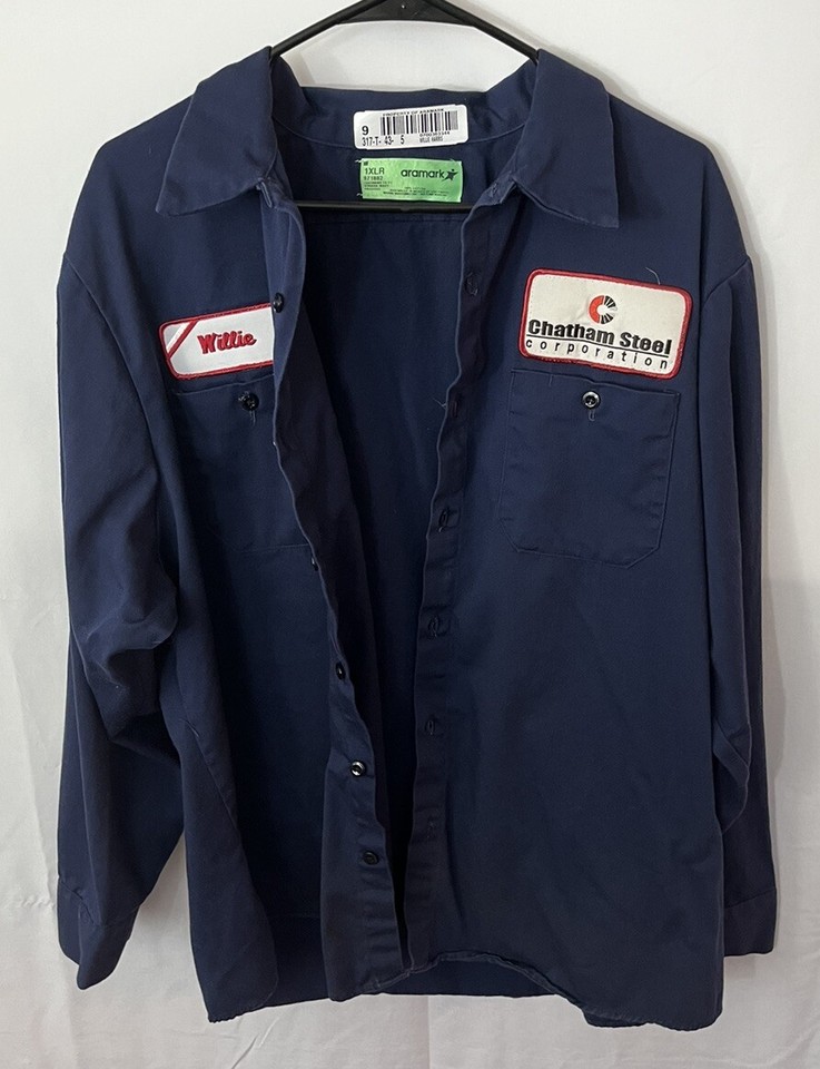 Aramark Work Shirt Uniform Employee Long Sleeve Button Up Blue Mens XL ...