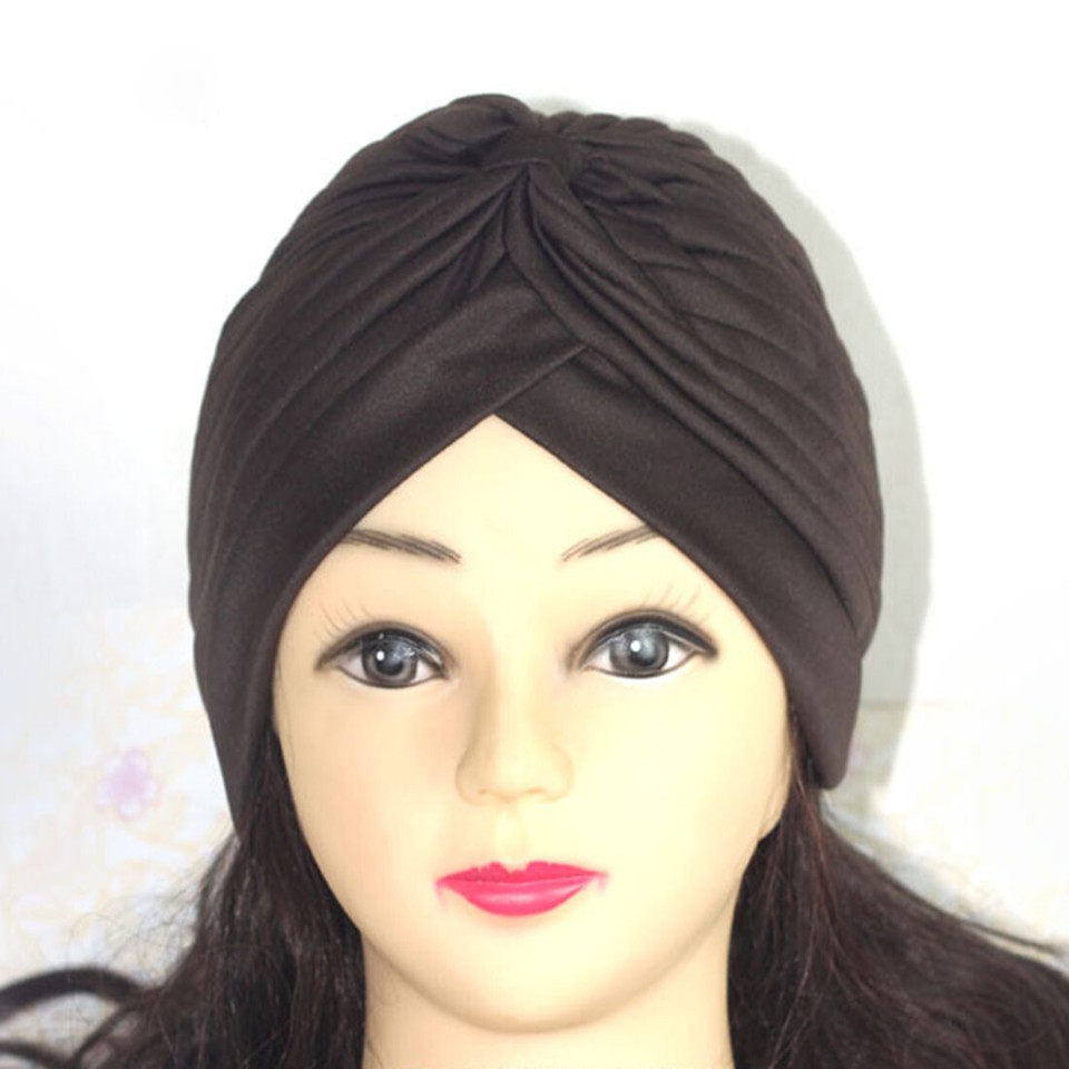 Plain Stretchy Ladies Chemo Turban Indian Cloche Trendy Fashion Pleated ...