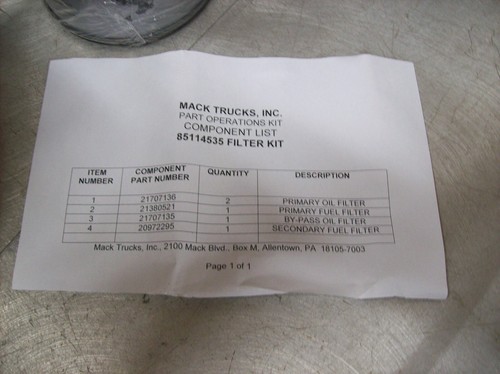 Mack Truck Genuine Filter Kit 85114535 | eBay