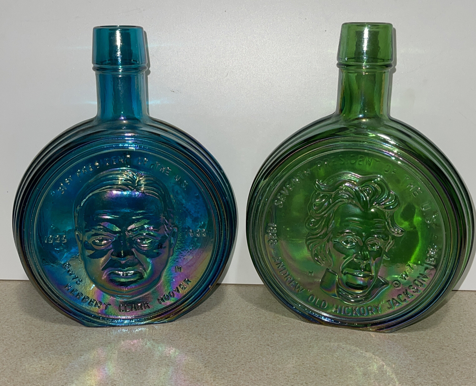 2 Vintage Wheaton Glass Bottles Presidents Hoover AND Jackson First ...