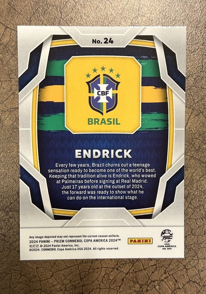 ENDRICK 2023-24 Panini Prizm Copa America Rookie Base Card #24 Brazil ...