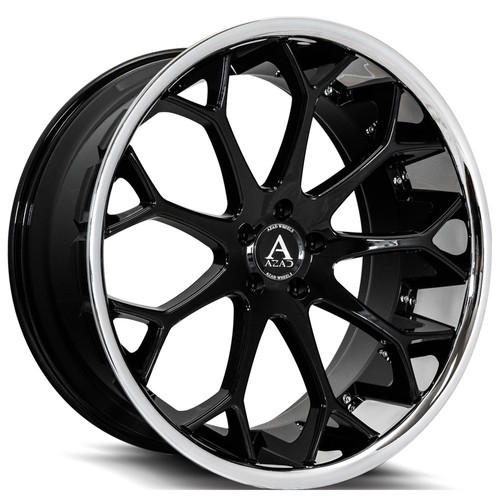 24x10"Azad Wheels AZ99 Custom Gloss Black with Chrome SS Lip Rims | eBay