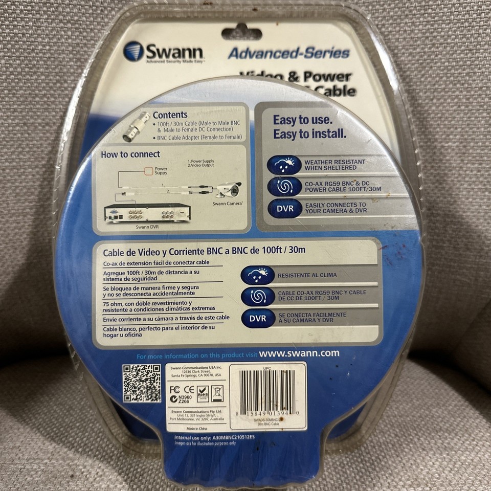 Swann Advanced Series Video & Power 100 ft. BNC Security Cable SWADS ...