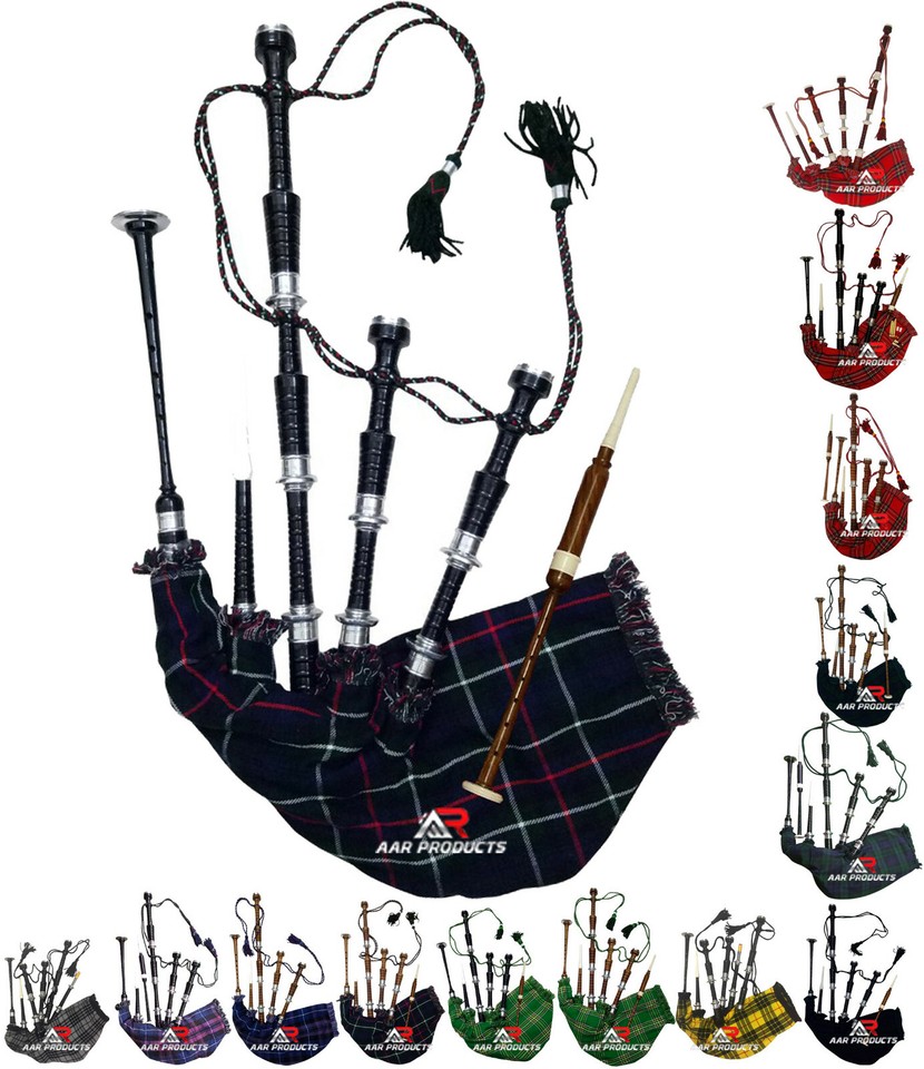 Full Size Bagpipe Great Highland Various Tartans with Chanter, Tutor ...