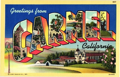 Large letter Greetings Carmel by the Sea California Postcard 1930s Art ...