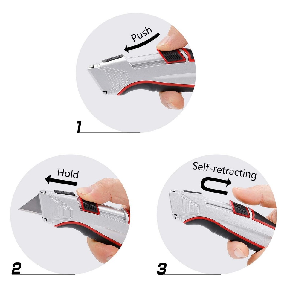 Self-Retracting Box Cutter with Holster & Belt Clip, Auto Retractable ...