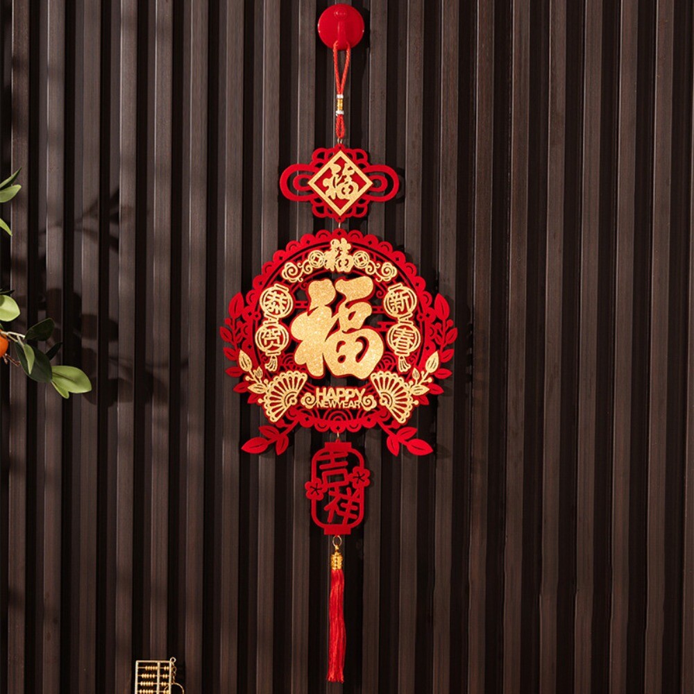 Flocking Fabric Chinese New Year Pendant with Tassels 3D Blessing ...