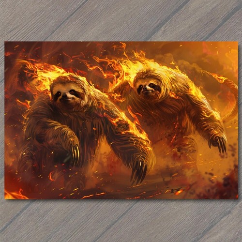 4x6" Sloth from Hell Fire Evil Unusual Demon Devil Animal Funny Unusual ...
