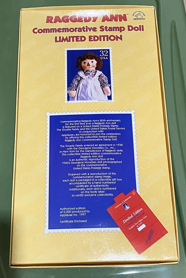 NEW Limited Edition 1997 Raggedy Ann Commemorative Stamp Doll 3529/5000 ...