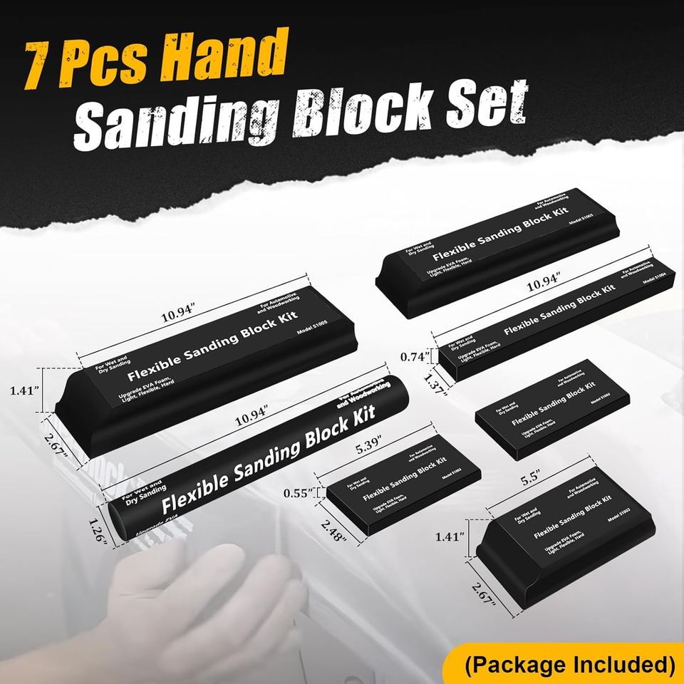 7Pcs Sanding Block Kit Flexible EVA Foam Wet or Dry for Automotive or ...