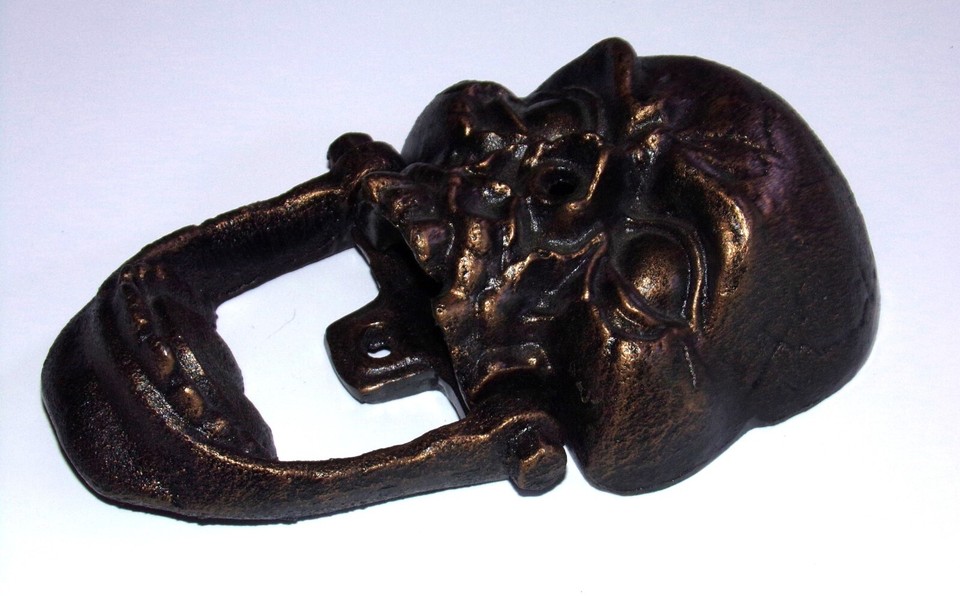 Skull Door Knocker Cast Iron Head Moveable Jaw Gothic Halloween ...
