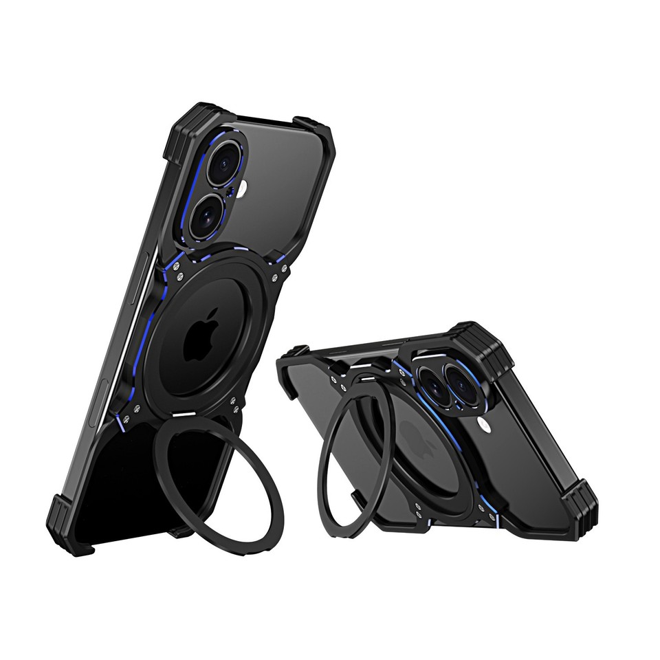 Magnetic Metal Armor Rimless Stand Case For iPhone Air 17 14 16 Pro Max ...