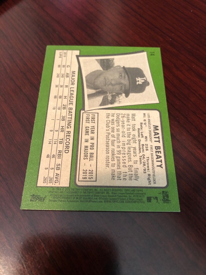 2020 Topps Heritage Matt Beaty #14 Los Angeles Dodgers *Mint* | eBay