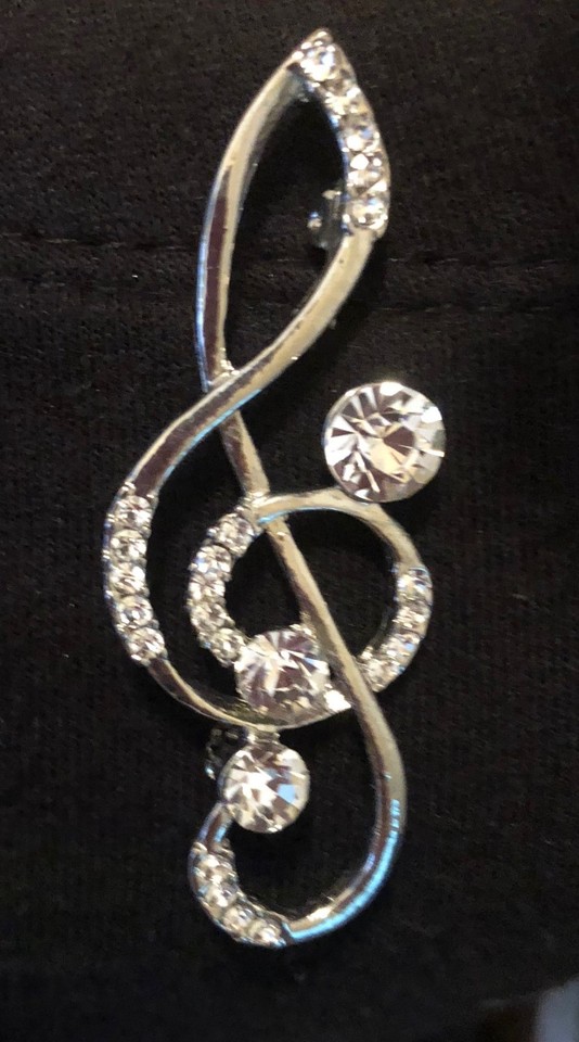 Gorgeous Music Note Crystal Rhinestone Brooch Silver Pin Jewelry 2.5" G ...