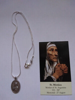 St Monica medal pendant necklace 925 sterling silver chain 20" + Prayer ...