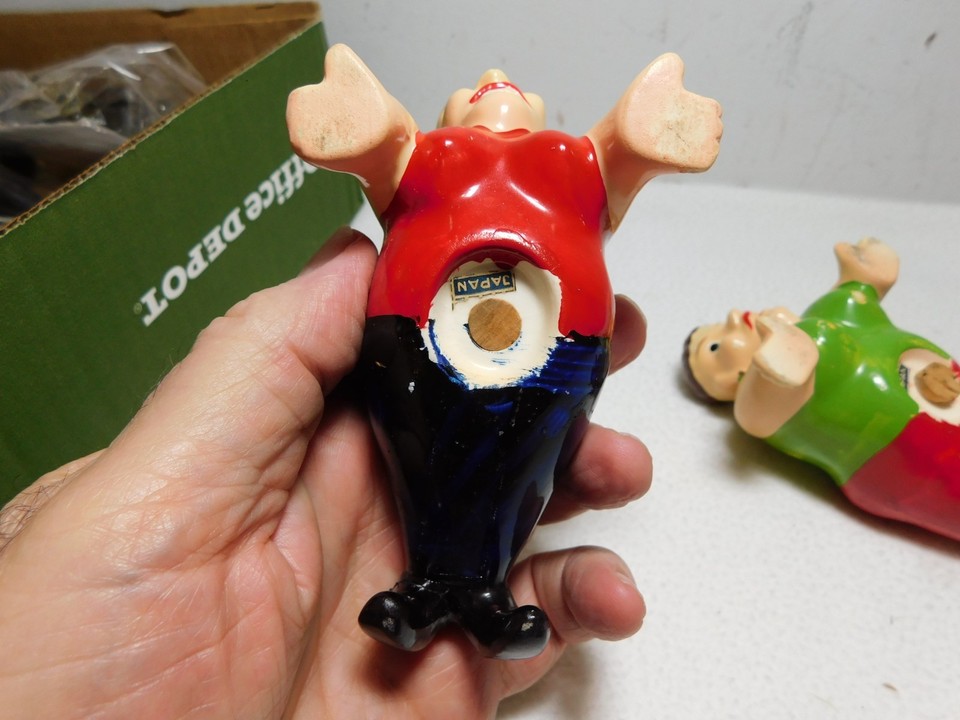 Vintage Ceramic Japan Fat Man + Woman Doing Push-Ups Salt + Pepper ...