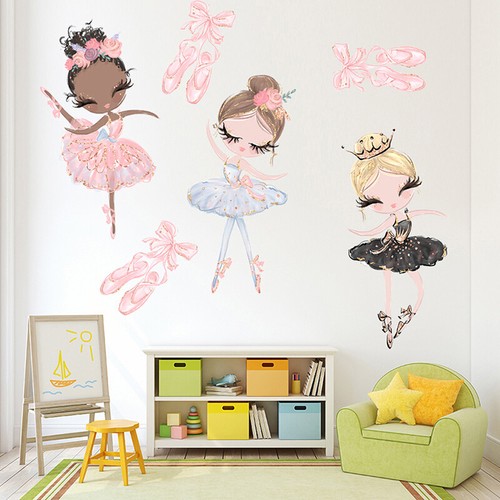 Ballet Dancer Wall Sticker Kids Room Cartoon Girl Wall Stickers De JD ...