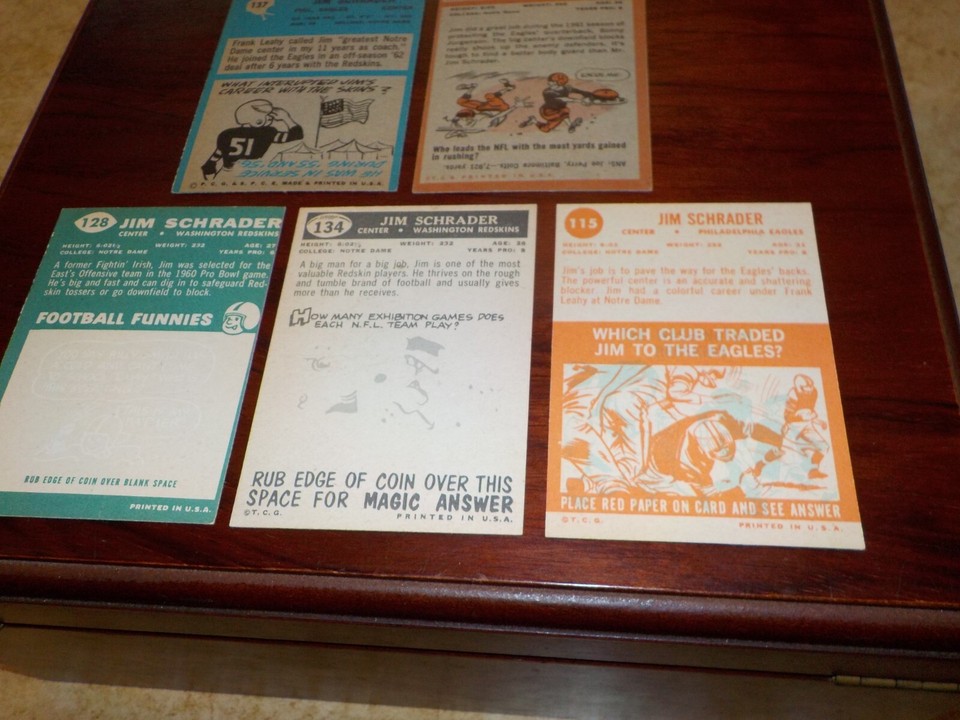 5-Vintage Jim Schrader w/ 1959 Topps Rookie-Eagles/Redskins /NFL Star ...