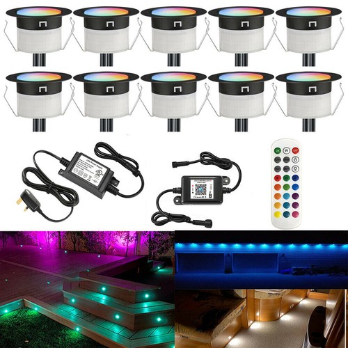10X 31mm 12V Black WIFi Round RGBW LED Outdoor Deck & Step Pathway ...