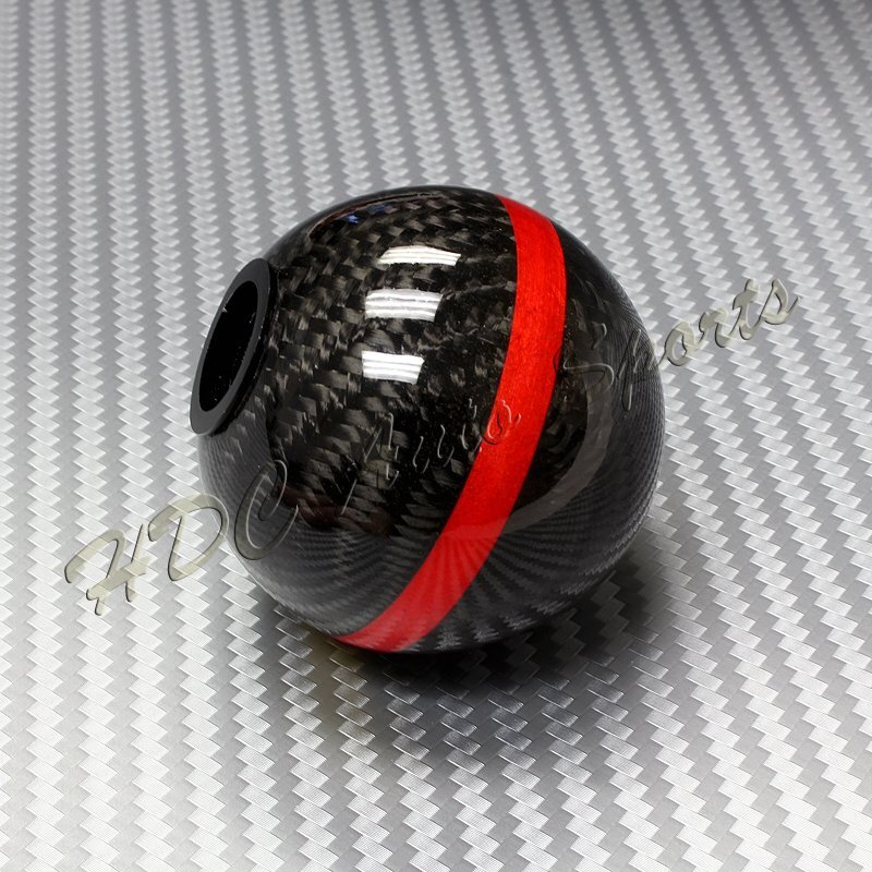 Real Carbon Fiber Ball Manual MT Gear Shift Shifter Knob W/Red Stripe ...