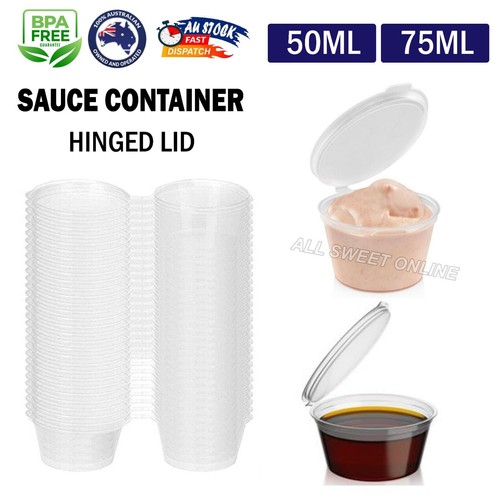Take Away Sauce Container Hinged Lids 50ml 75ml Plastic Round Clear ...
