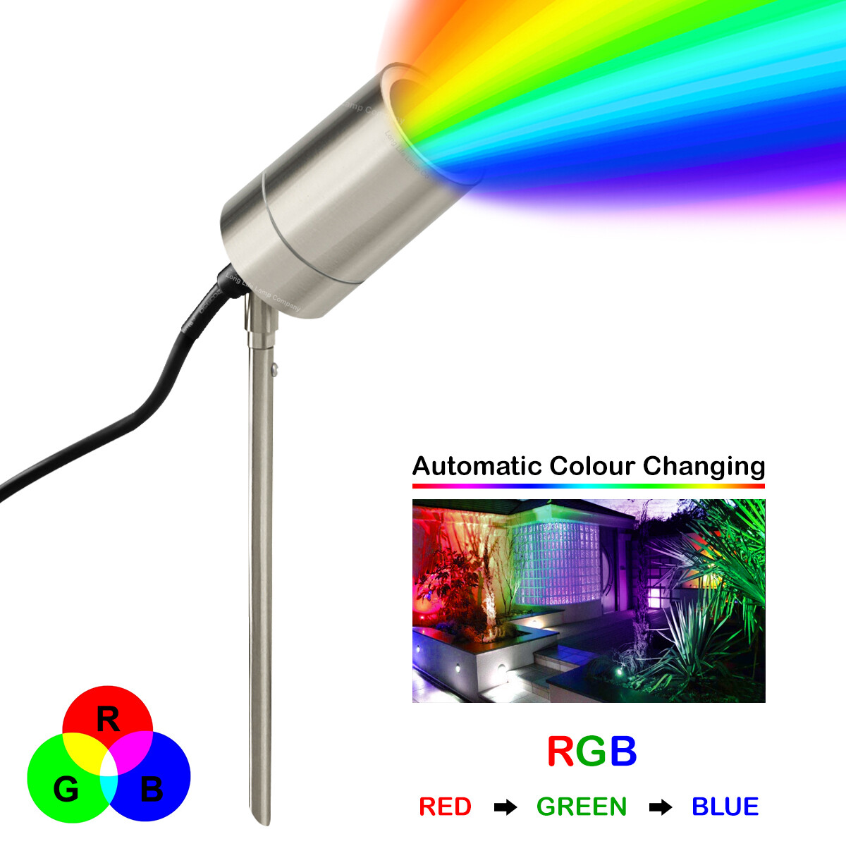 LED RGB Automatic Colour Changing GU10 Outdoor Garden Ground Spike Spot ...