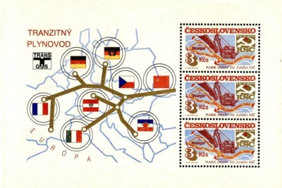 Czech #MiBl61 MNH S/S 1984 Transgas Pipeline Map Hammer Sickle Flags ...