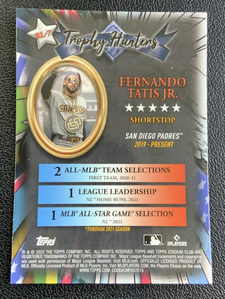 2022 Stadium Club Chrome #RL-7 Fernando Tatis Jr. Trophy Hunters Insert ...