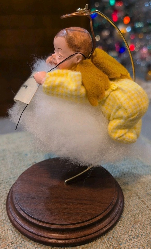 Simpich Cloud Babies Angel Punkin Yellow Checked PJs Christmas Ornament ...