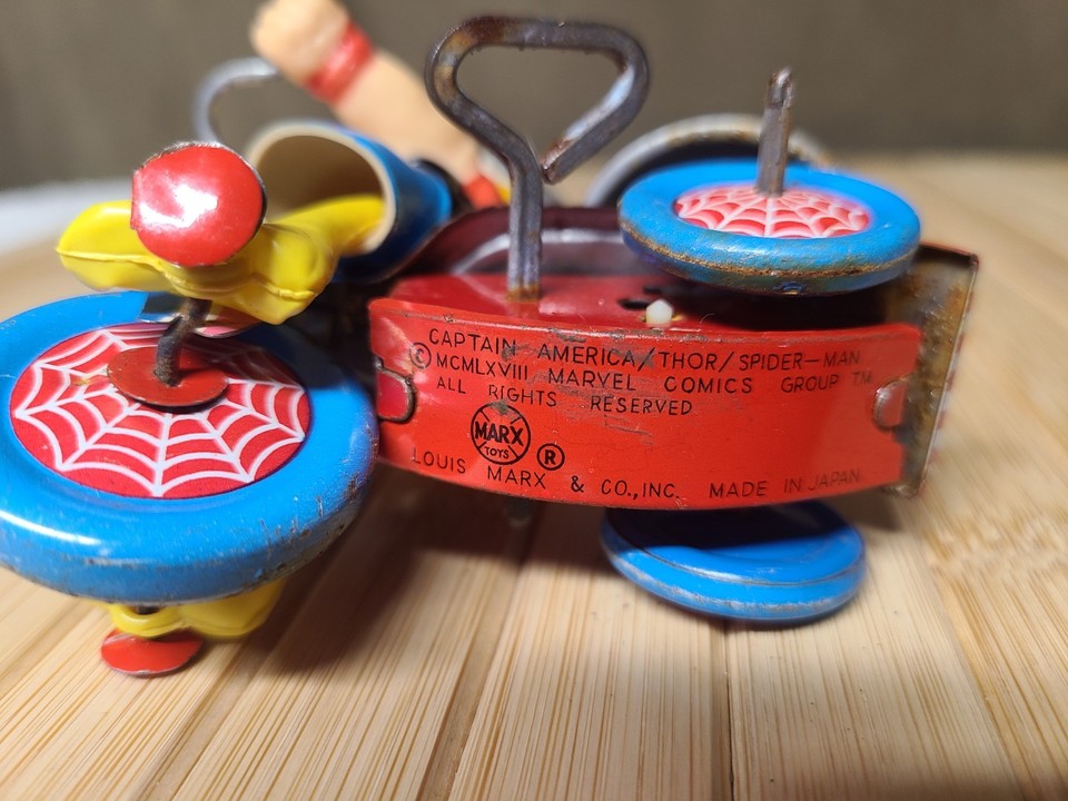 THOR WIND-UP TIN TRICYCLE 1968 Marx Marvelmania (display-non working ...