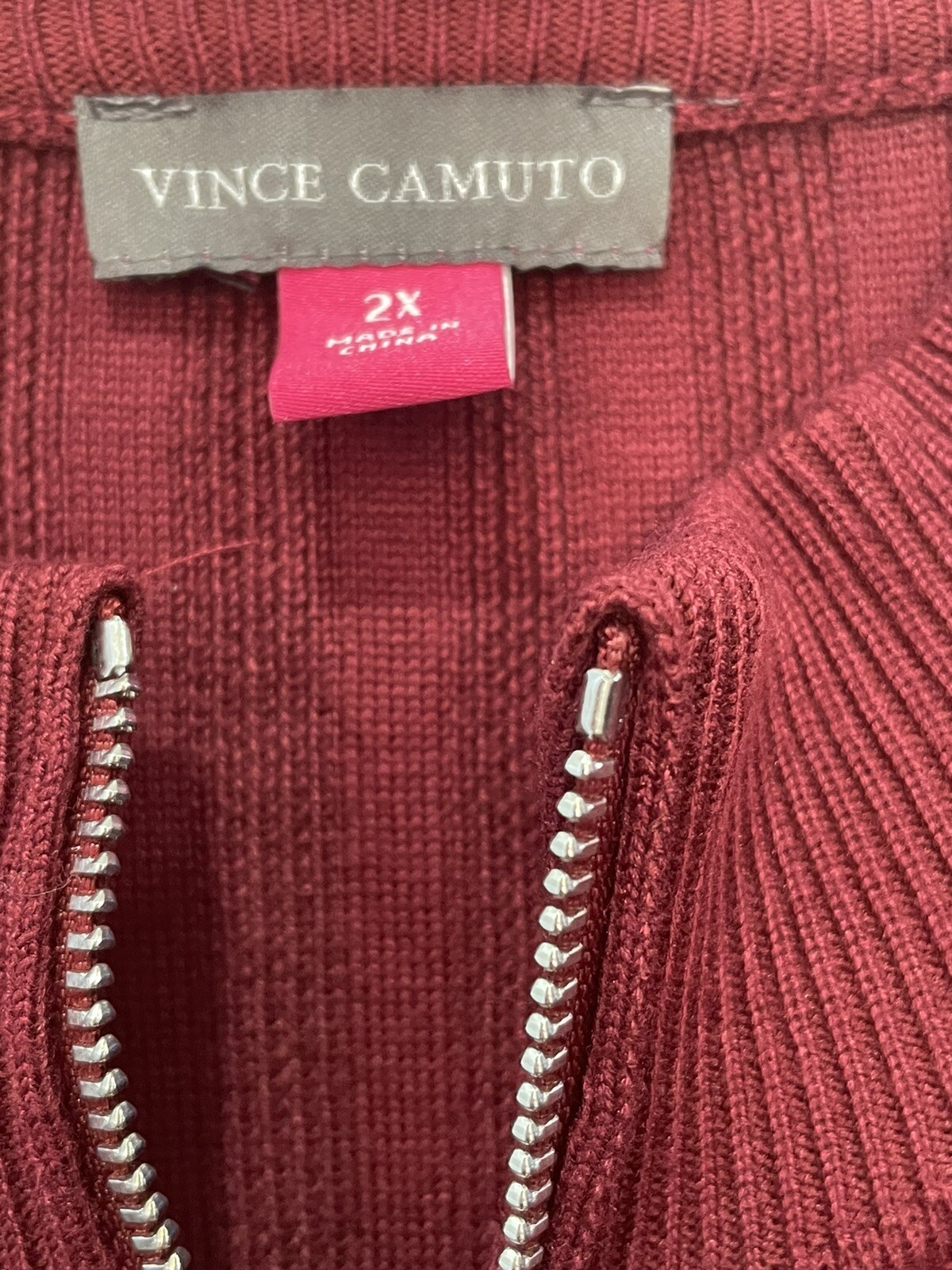 Vince Camuto Red Ribbed Sweater Quarter Zip Women's 2X | eBay