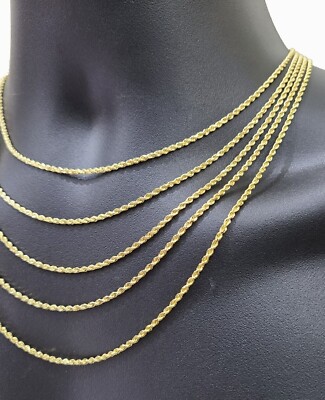 Solid 18k Yellow Gold Rope Chain Necklace 2mm 16-24 Inch Diamond Cut ...