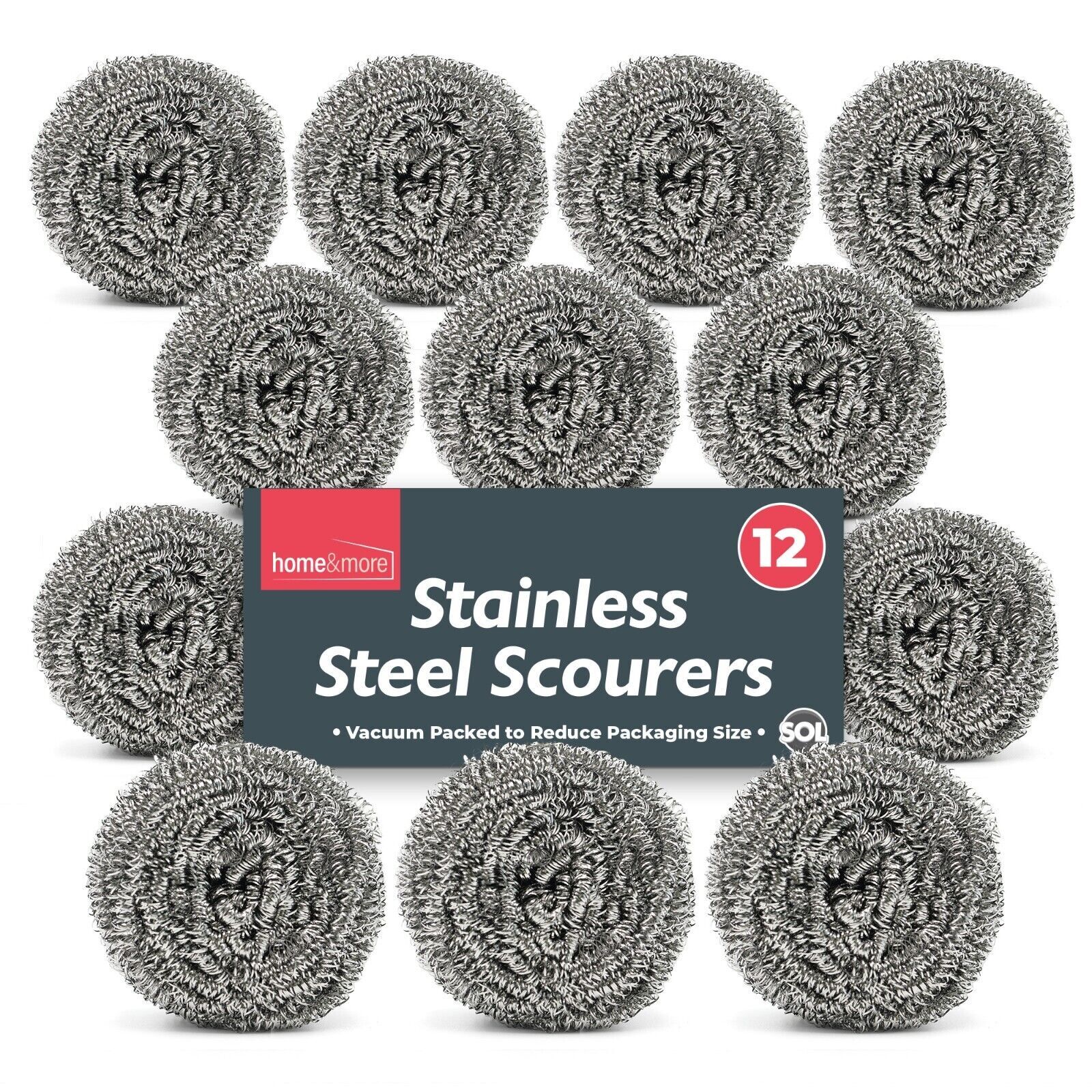 12pk Stainless Steel Scourers Heavy Duty Kitchen Wire Pan Pads Washing ...