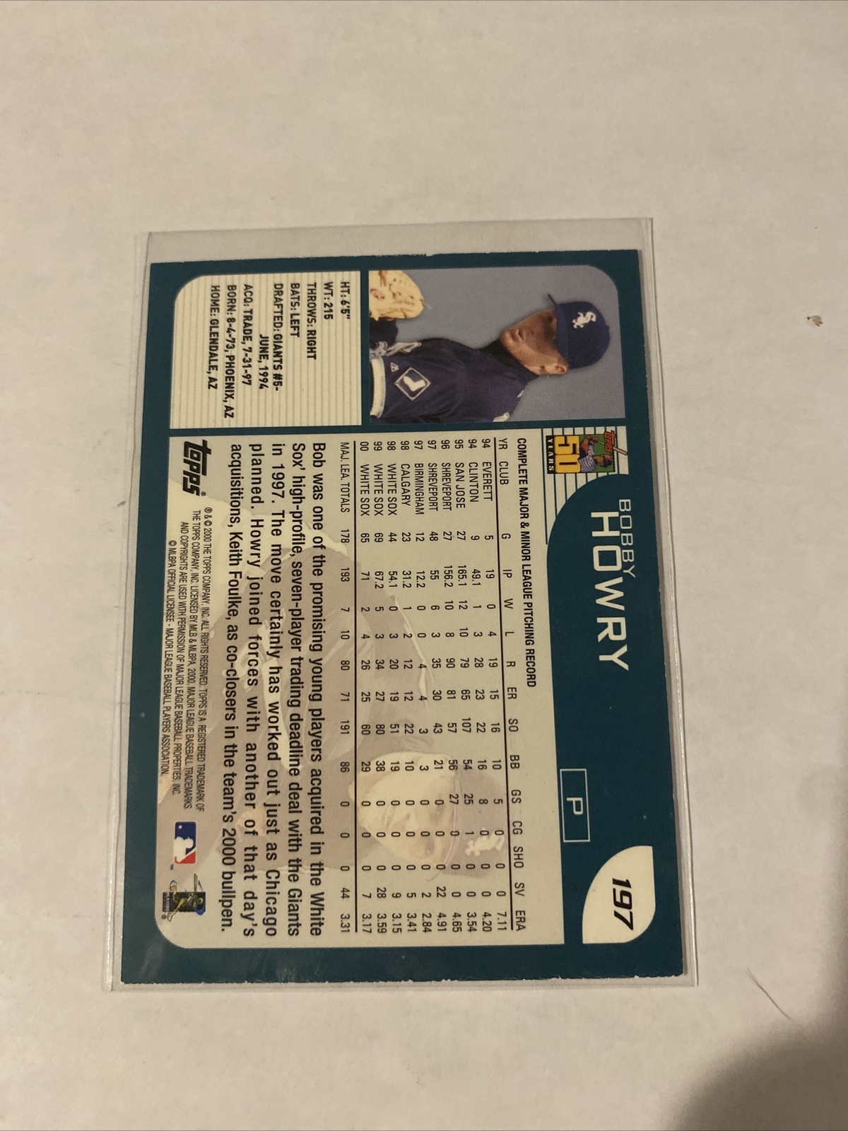 Autographed Signed 2001 Topps #197 Bobby Howry Chicago White Sox Tough ...