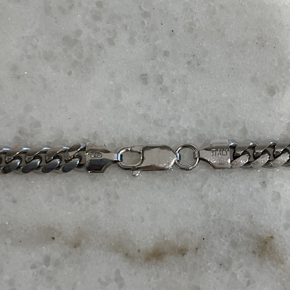 Solid 925 Sterling Silver Rhodium Miami Cuban Chain Necklace Italy ...