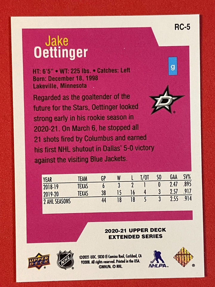 Jake Oettinger 2020-21 Upper Deck Rookie Class SE #RC5 | eBay
