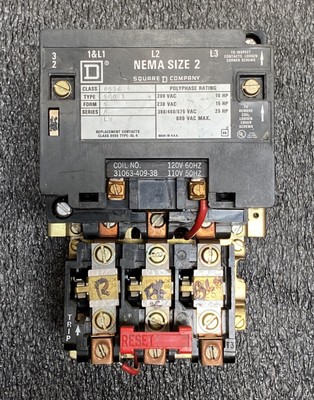 SQUARE D 3 POLE 120V COIL SIZE 2 600V CONTACTOR LABORATORY INDUSTRIAL ...