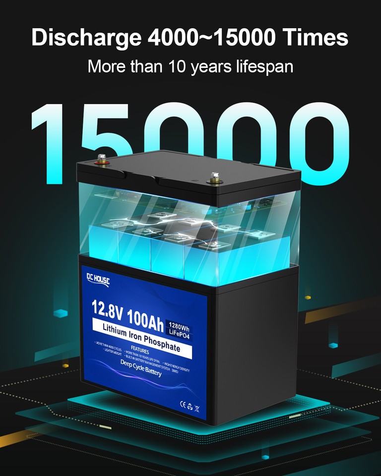 12V 100Ah Lithium Battery 4000+ Deep Cycle LiFePO4 BMS RV Solar Marine ...