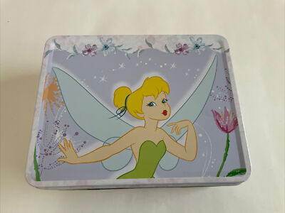 Tin Metal Lunch Snack Toy Box Embossed TINKERBELL Fairy & Flower New | eBay