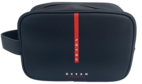 Prada Luna Rossa Ocean Pouch Charcoal Black Navy Faux Leather Shaving ...