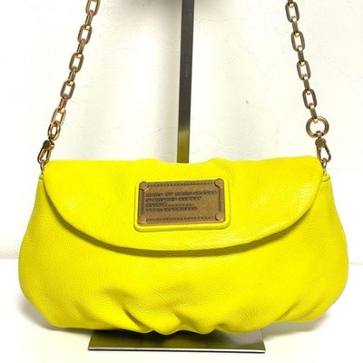 MARC JACOBS CLASSIC Q Chain Curly Shoulder Bag Y2K Neon Yellow Leather ...