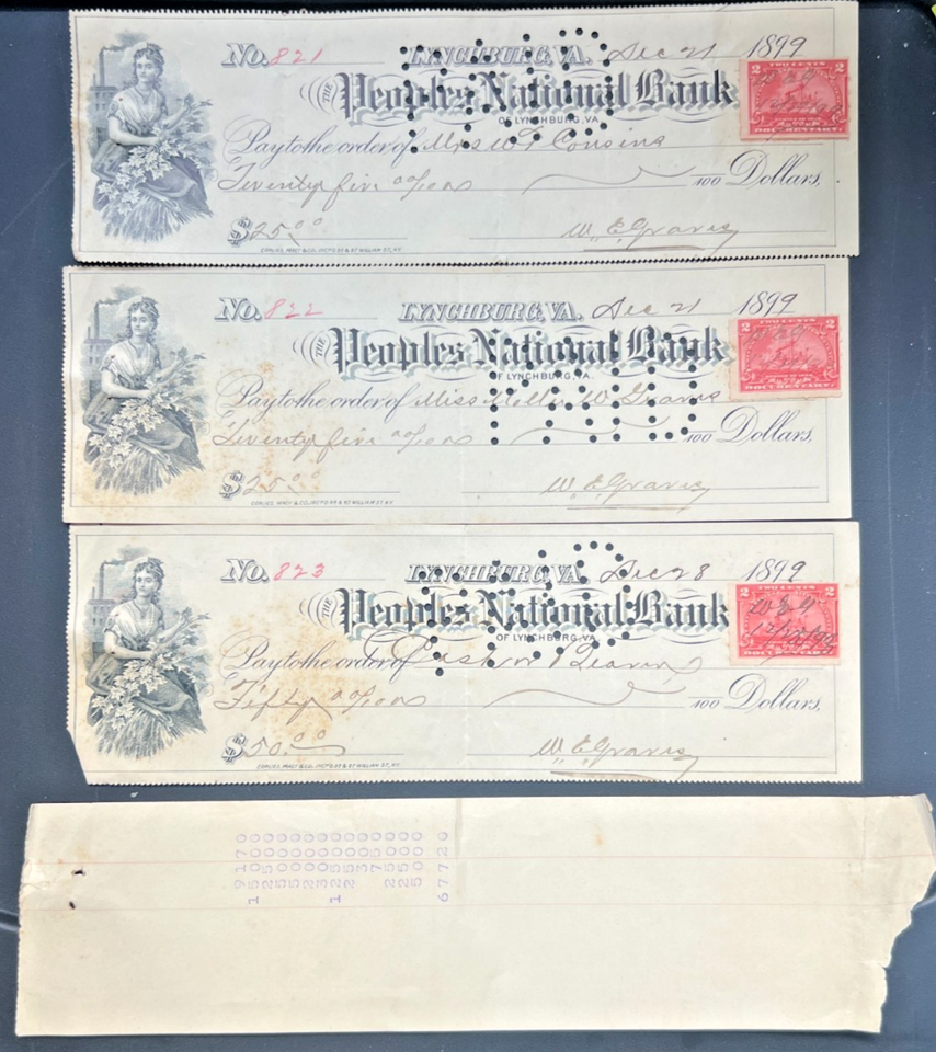 12 Antique Checks 1899 The Peoples National Bank -All Paid Antique ...
