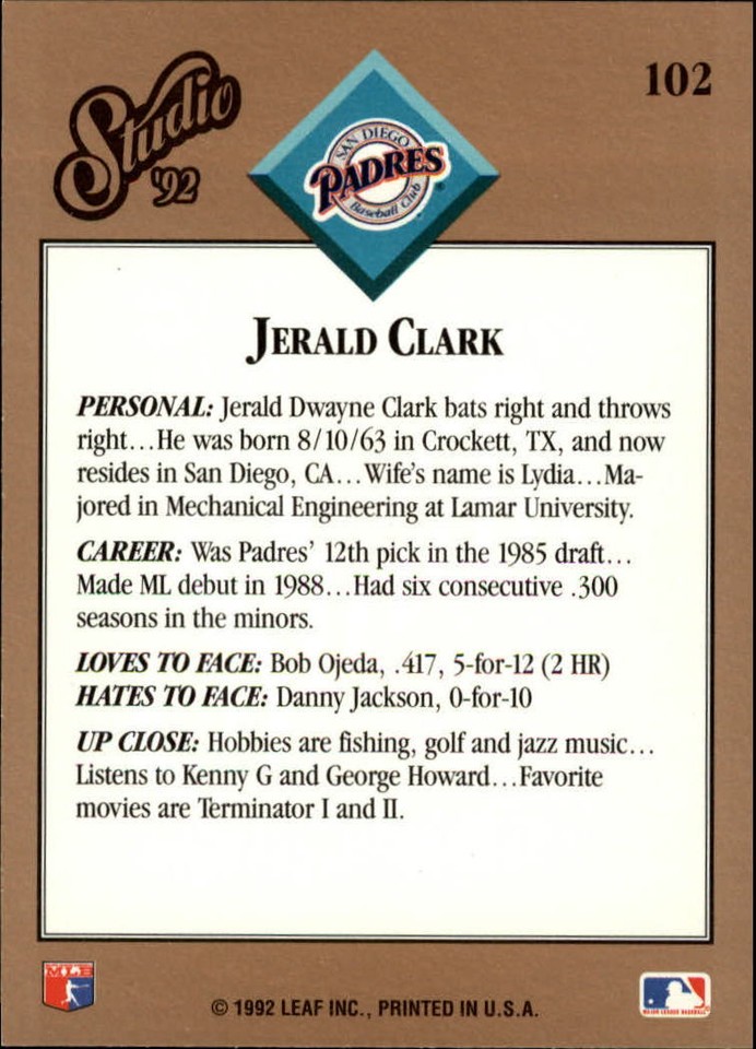 1992 Studio #102 Jerald Clark - NM | eBay