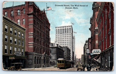 Postcard MI 1915 Detroit Griswold Street Trolley I9 | eBay