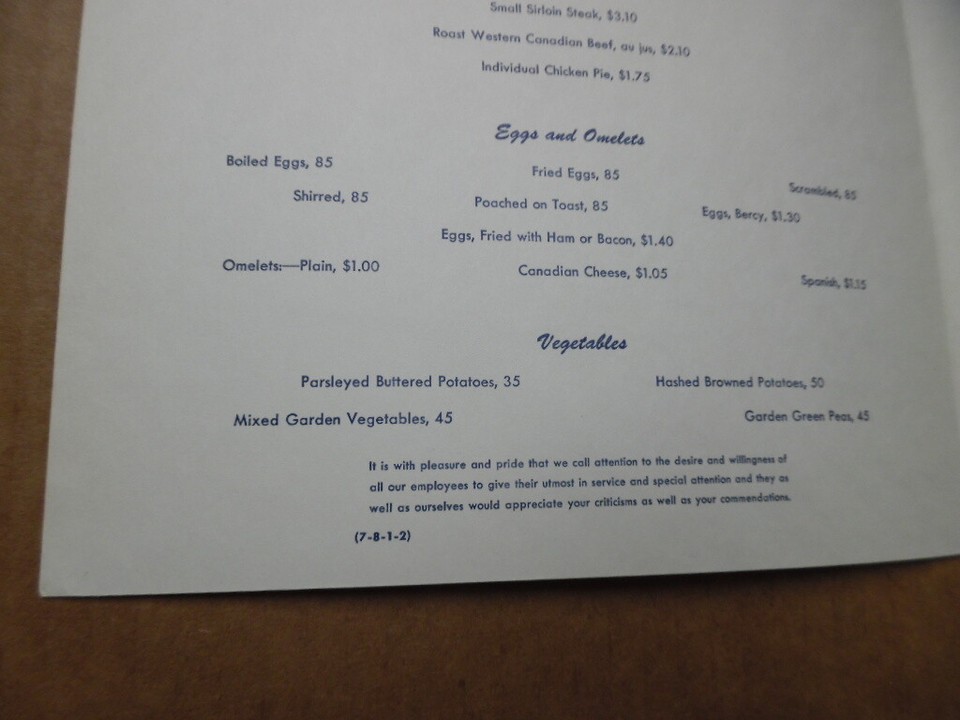 c.1950s The Canadian Menu Canadian Pacific Railway Co. Vintage Original ...