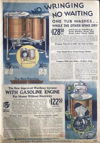 1930 VTG Wardway WashanDry Elect Or Gas Washer Color Print Ad 9”x13-1/4 ...